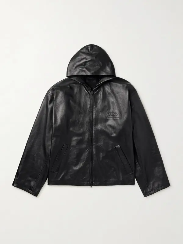 Balenciaga Oversized Logo-debossed Leather Hooded Jacket