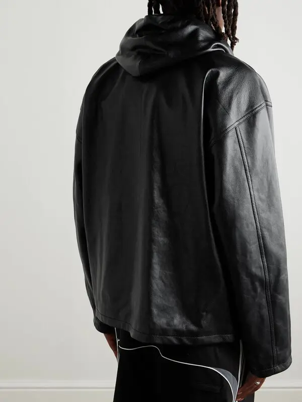Balenciaga Oversized Logo-debossed Leather Hooded Jacket