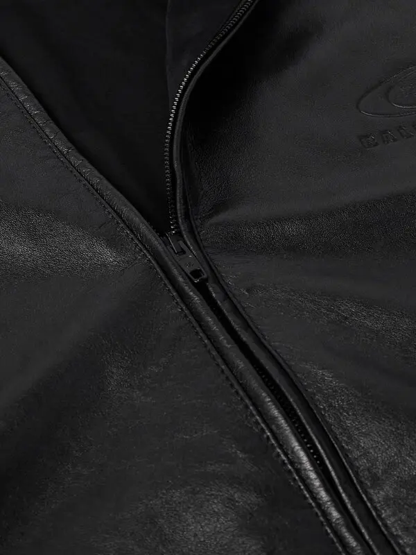 Balenciaga Oversized Logo-debossed Leather Hooded Jacket
