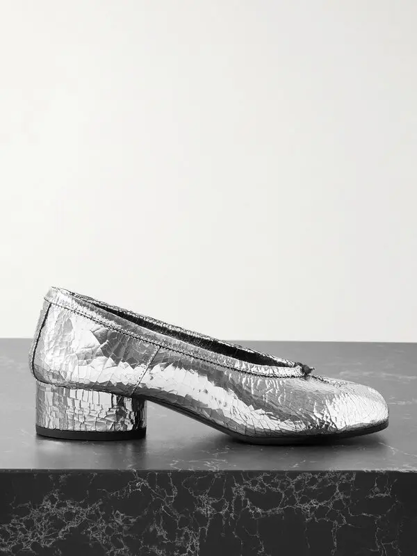 MAISON MARGIELA Tabi Ballerina Split-toe Metallic Cracked-leather Pumps