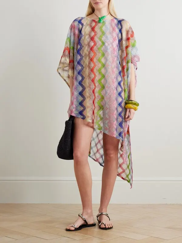Missoni Mare Asymmetric Metallic Crochet-Knit Kaftan In Multi - 30
