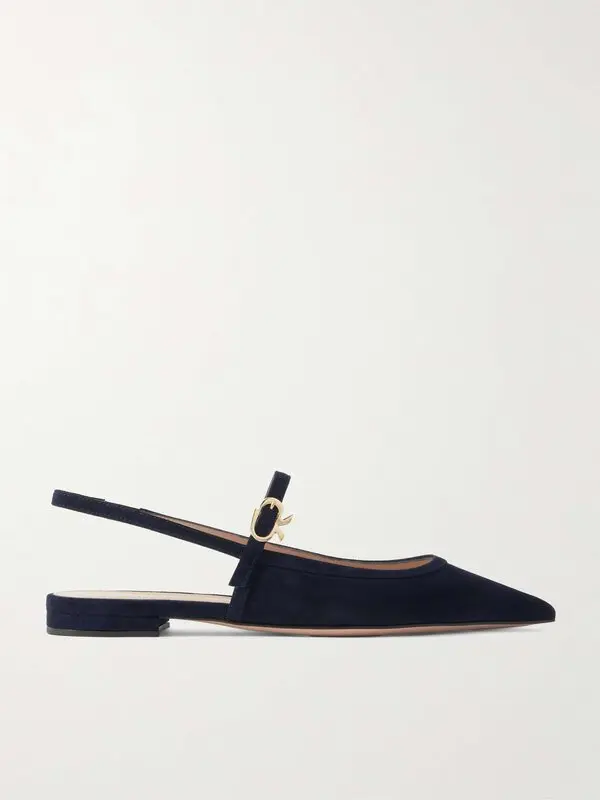 GIANVITO ROSSI Buckled Suede Slingback Flats - Navy