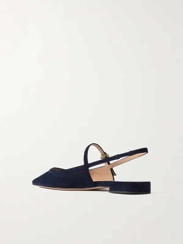 GIANVITO ROSSI Buckled Suede Slingback Flats - Navy