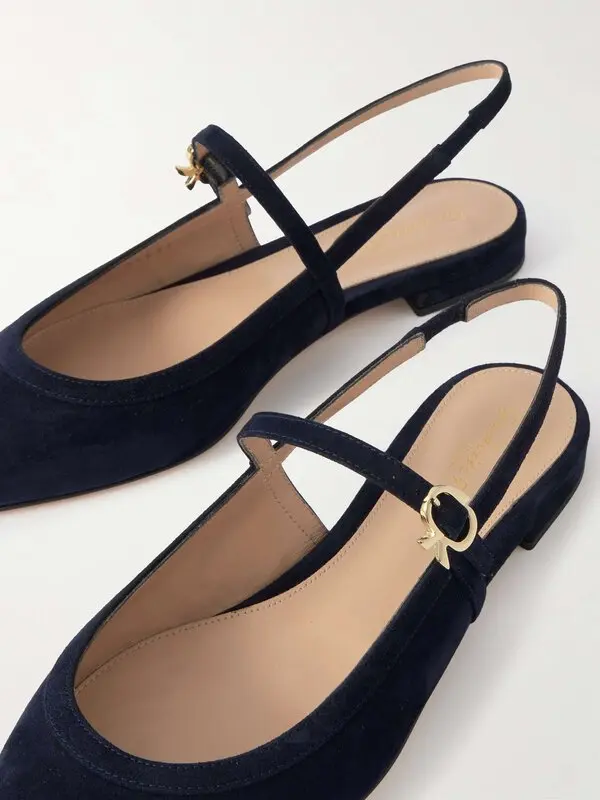 GIANVITO ROSSI Buckled Suede Slingback Flats - Navy