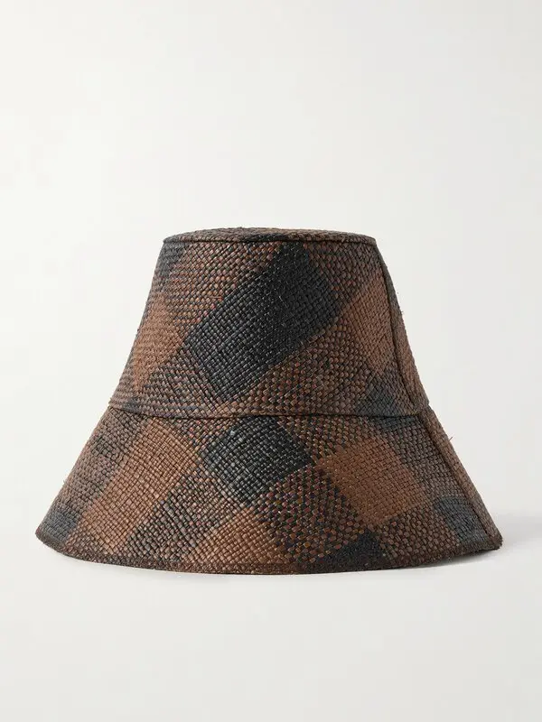 Johanna Ortiz Artesano Heaven And Earth Checked Straw Bucket Hat - Brown