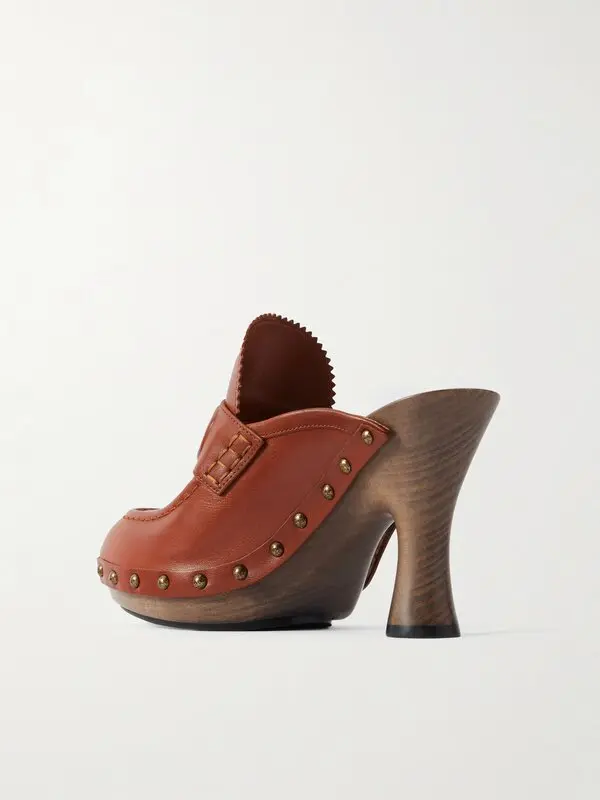 Burberry Studded Leather Mules - Brown