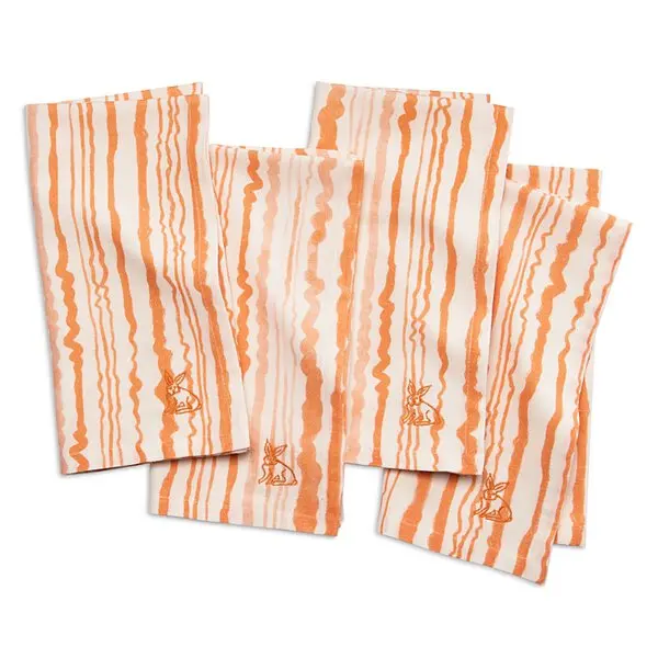 CONIGLIO PALM BEACH Printed Napkins In Blue, Set Of 4 - Wiggle Stripe Orange