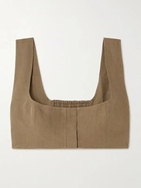 Le Kasha Jirja Cropped Linen Top - Brown