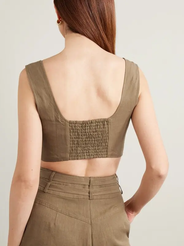 Le Kasha Jirja Cropped Linen Top - Brown