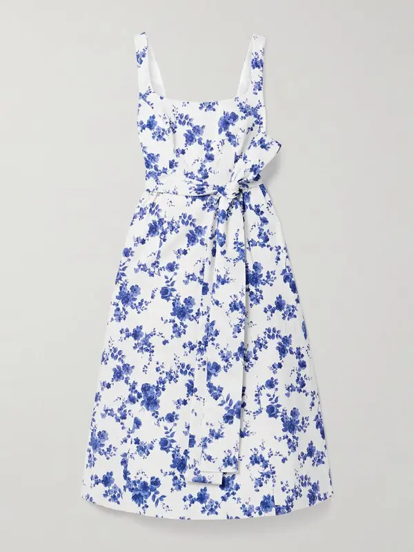Carolina Herrera Belted Floral-print Faille Midi Dress - White
