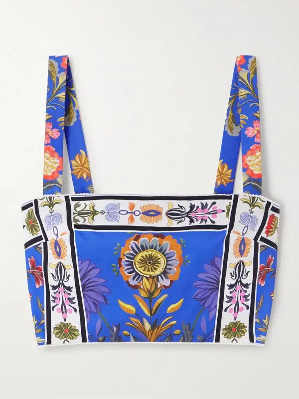 Borgo De Nor Didi Cropped Floral-print Cotton-poplin Top - Blue