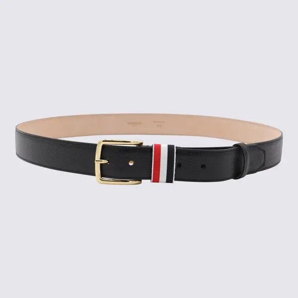 Thom Browne Leather Belt With Gold Tone Buckle - Black