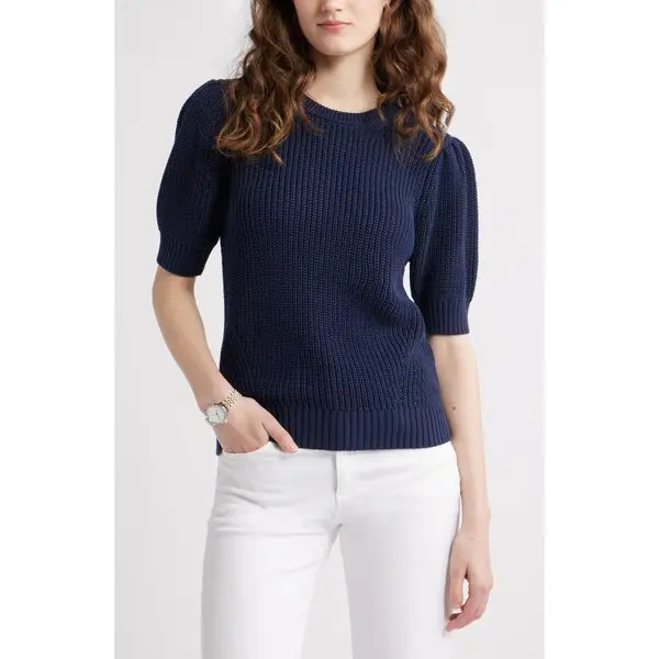 Caslon Elbow Sleeve Cotton Sweater - Navy Blazer