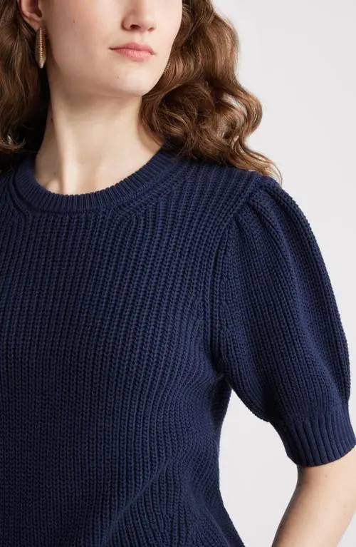 Caslon Elbow Sleeve Cotton Sweater - Navy Blazer