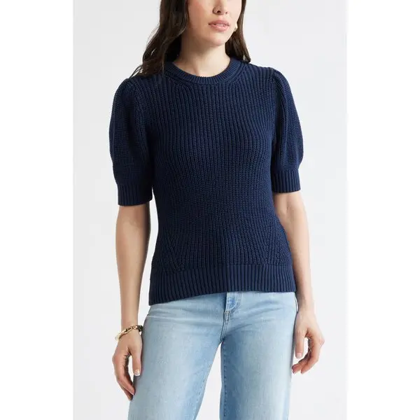 Caslon Elbow Sleeve Cotton Sweater - Navy Still