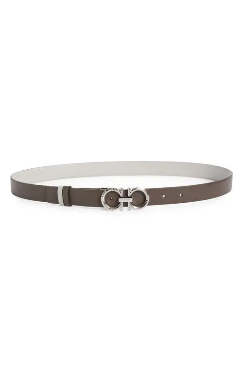 FERRAGAMO Double Gancio Reversible Leather Belt - Concrete Haze