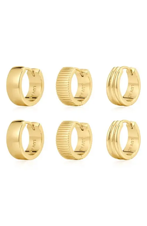 LUV AJ Remy Ridged Huggie Earrings Set - Gold
