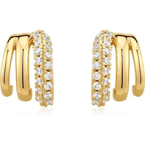 LUV AJ Cubic Zirconia Huggie Earrings - Gold