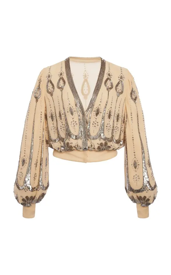 Valentino Garavani Embroidered Georgette Top - Ivory