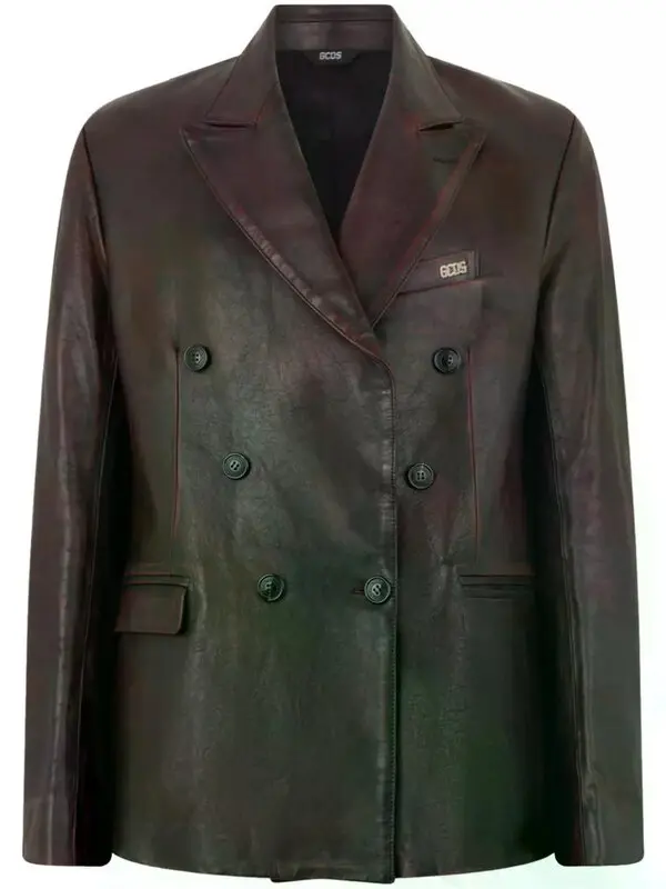 Gcds Leather Double-breasted Blazer