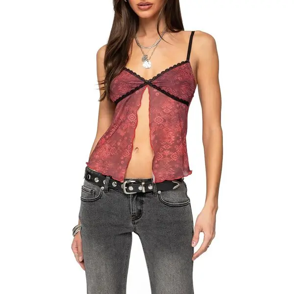 EDIKTED Lace Trim Split Front Camisole