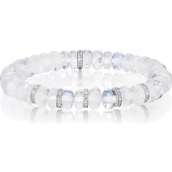 Sheryl Lowe Rainbow Moonstone Bead Bracelet With Diamond Rondelles - Moonstone / Sterling Silver