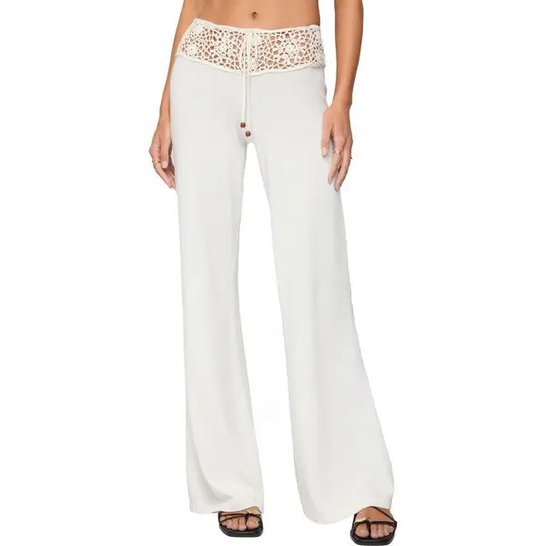 EDIKTED Crochet Waist Straight Leg Pants - White