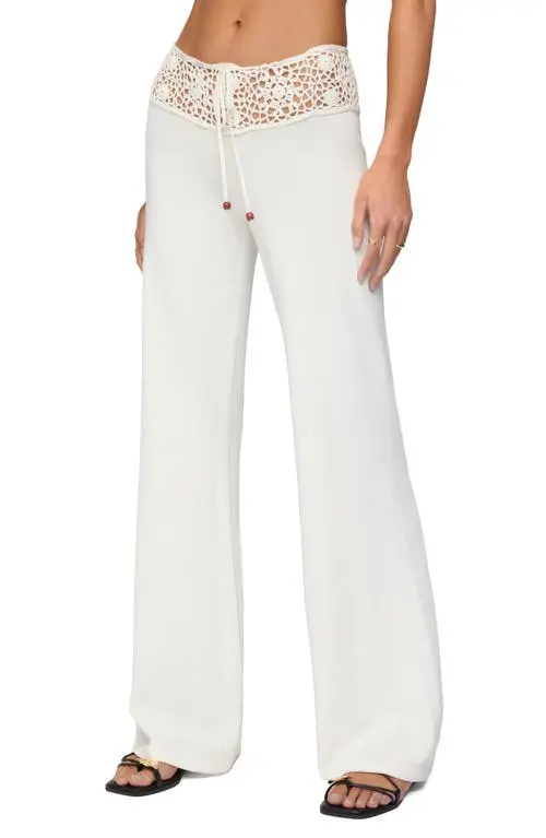 EDIKTED Crochet Waist Straight Leg Pants - White