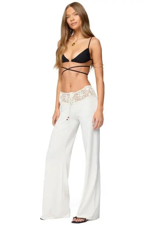 EDIKTED Crochet Waist Straight Leg Pants - White