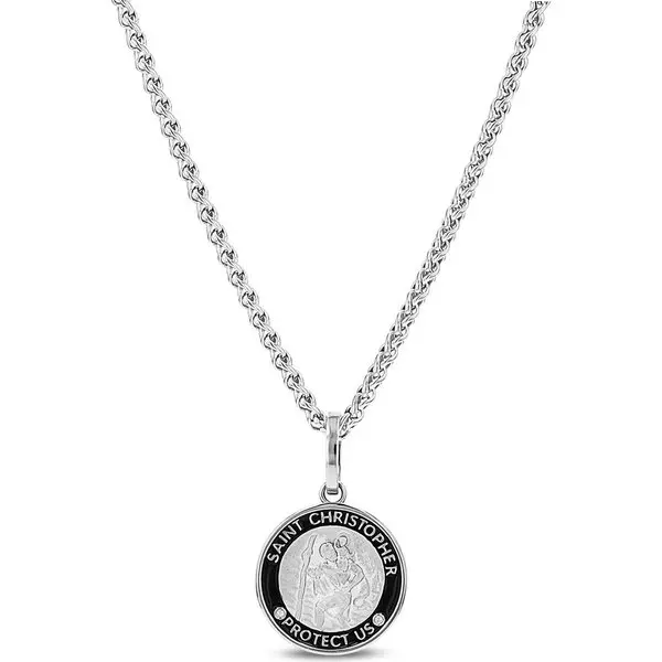 MR LOWE BY SHERYL LOWE Mr Lowe St Christopher Black Enamel Pendant Necklace - Sterling Silver