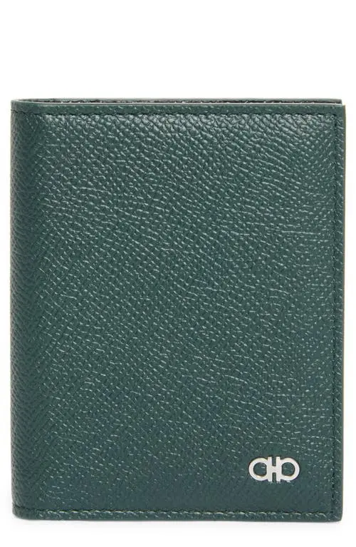 FERRAGAMO Micro Gancio Leather Bifold Wallet - Moss