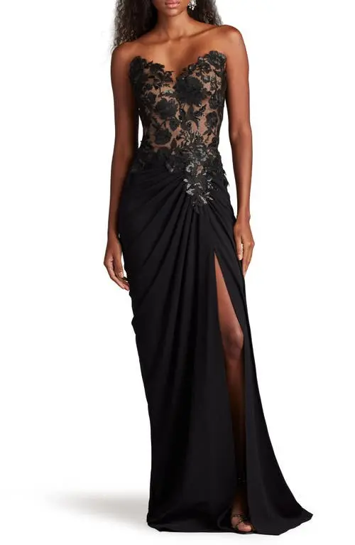 Tadashi Shoji Sequin Embroidered Strapless Gown