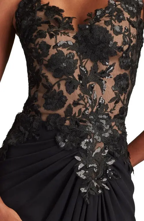 Tadashi Shoji Sequin Embroidered Strapless Gown