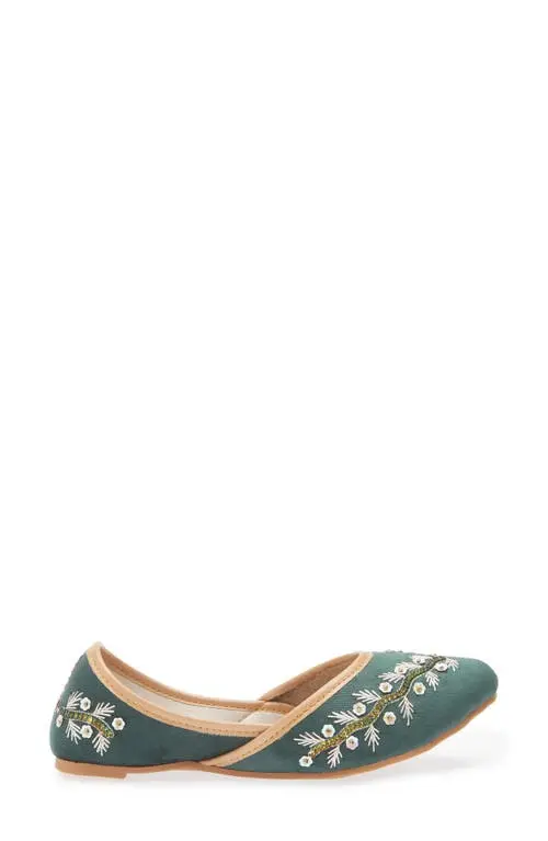 FUCHSIA Rania Embroidered Flat - Green