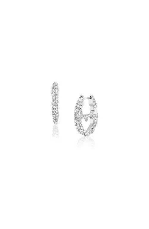 Sheryl Lowe Diamond Puffy Heart Mariner Link Hoop Earrings - Sterling Silver