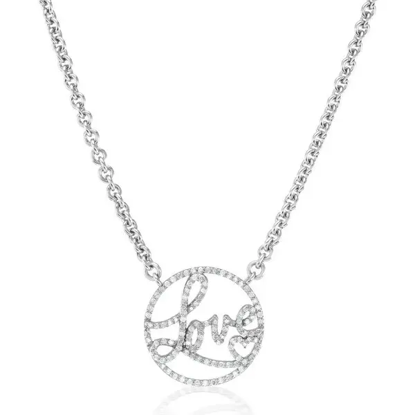 Sheryl Lowe Diamond Love Script Necklace - Sterling Silver