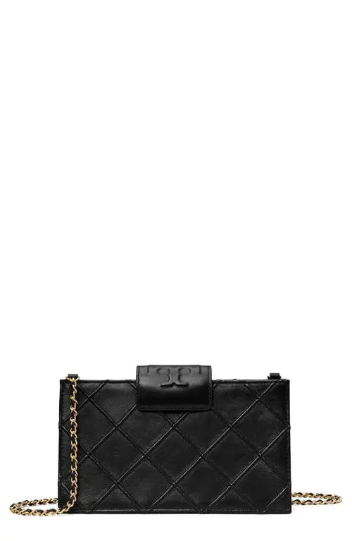 Tory Burch Mini Fleming Soft Quilted Leather Wallet On A Chain - Black