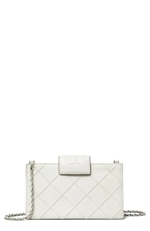 Tory Burch Mini Fleming Soft Quilted Leather Wallet On A Chain - Blanc