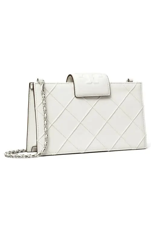 Tory Burch Mini Fleming Soft Quilted Leather Wallet On A Chain - Blanc
