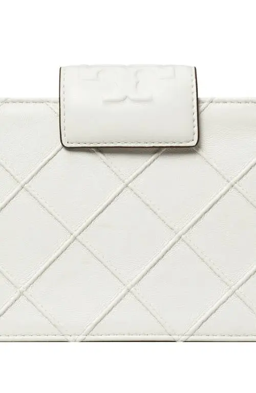 Tory Burch Mini Fleming Soft Quilted Leather Wallet On A Chain - Blanc