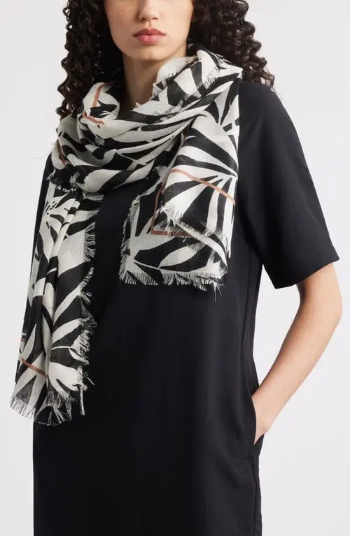 Nordstrom Floral Print Scarf With Eyelash Fringe - Black Tropics