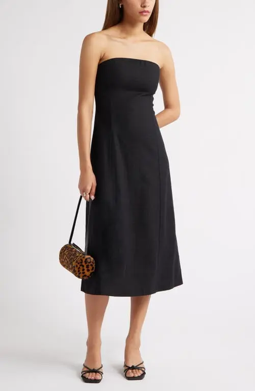 Open Edit Strapless Linen-Blend Midi Dress In Black - 59% Off | Editorialist