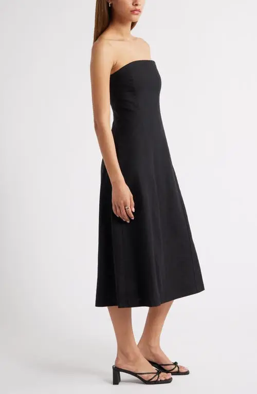 Open Edit Strapless Linen-Blend Midi Dress In Black - 59% Off | Editorialist