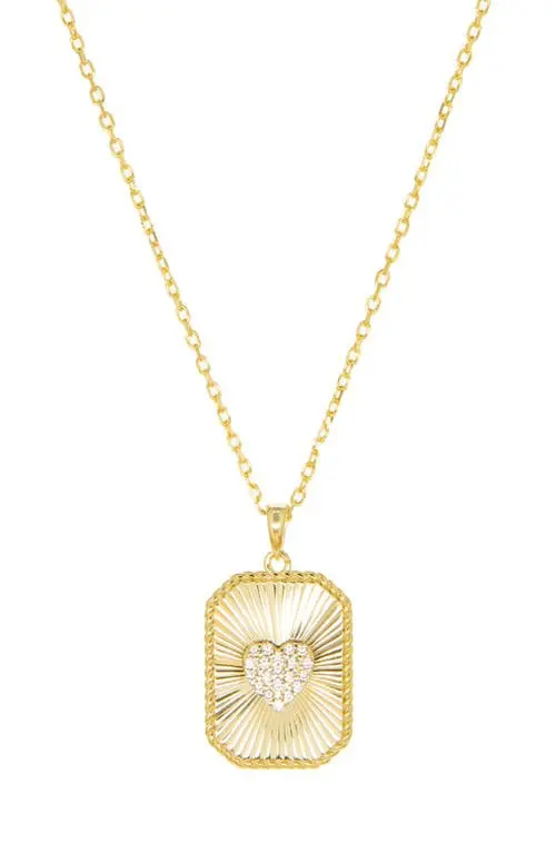 MARLYN SCHIFF Pavé Heart Etched Tag Pendant Necklace - Gold Plated