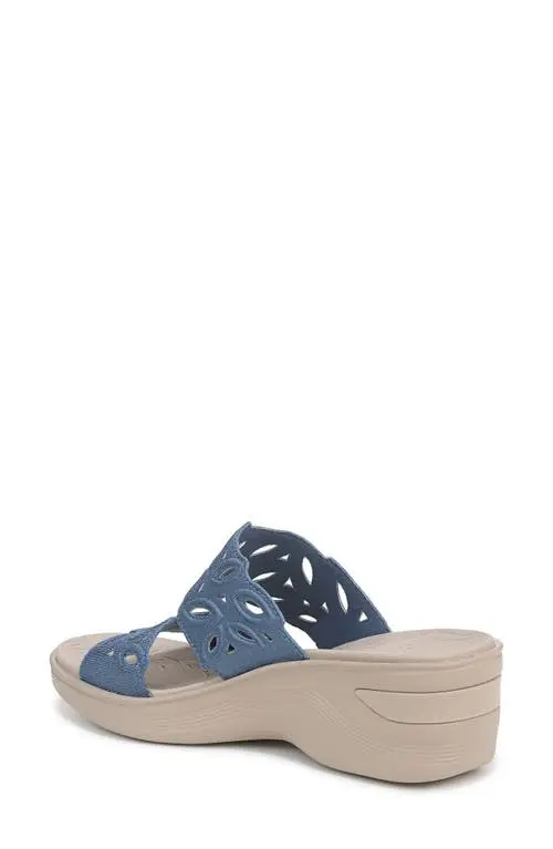 LIFESTRIDE Platform Wedge Slide Sandal - Elemental Blue Shimmer Lycra