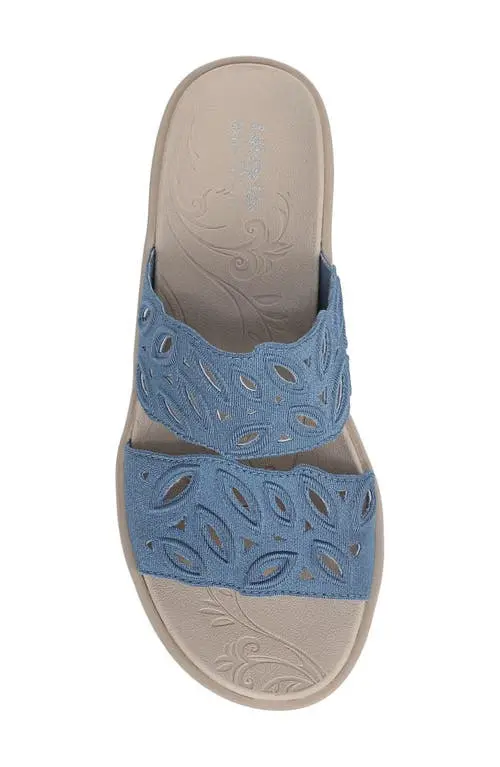 LIFESTRIDE Platform Wedge Slide Sandal - Elemental Blue Shimmer Lycra