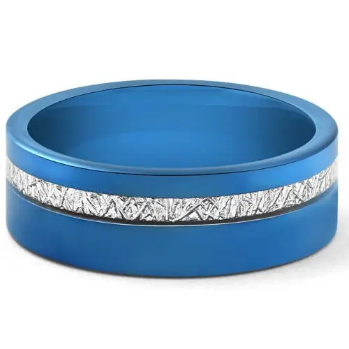 BLISS DIAMOND Meteor Inlay 8mm Wedding Band - Blue Tungsten