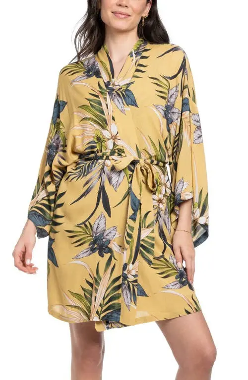 MIDNIGHT BAKERY Floral Yoryu Wrap Robe - Yellow