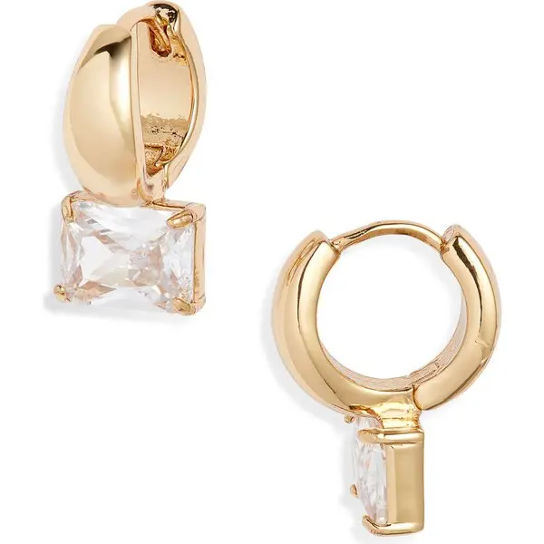 Nordstrom Cubic Zirconia Drop Huggie Earrings - Clear- Gold