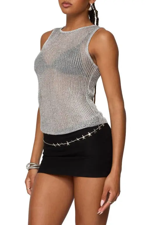 EDIKTED Amalya Shiny Open Stitch Mesh Tank